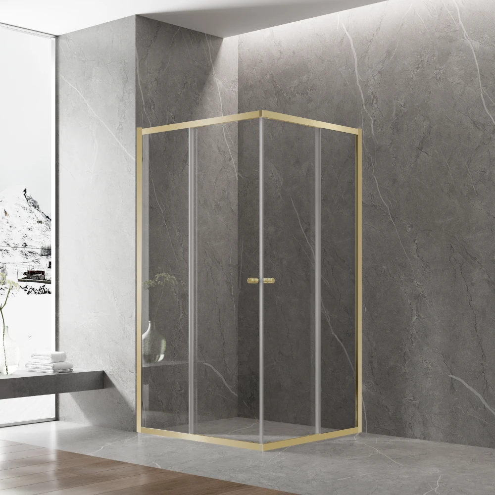 LIGHT GOLD Semi-Frameless Corner Double Sliding Door Shower Online ...