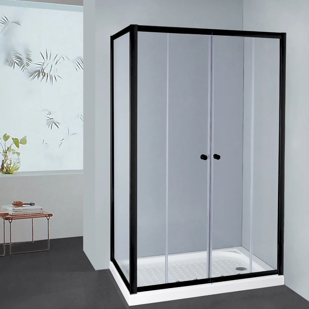 MATTE BLACK Semi-Frameless Double Horizontal Sliding Shower Online ...