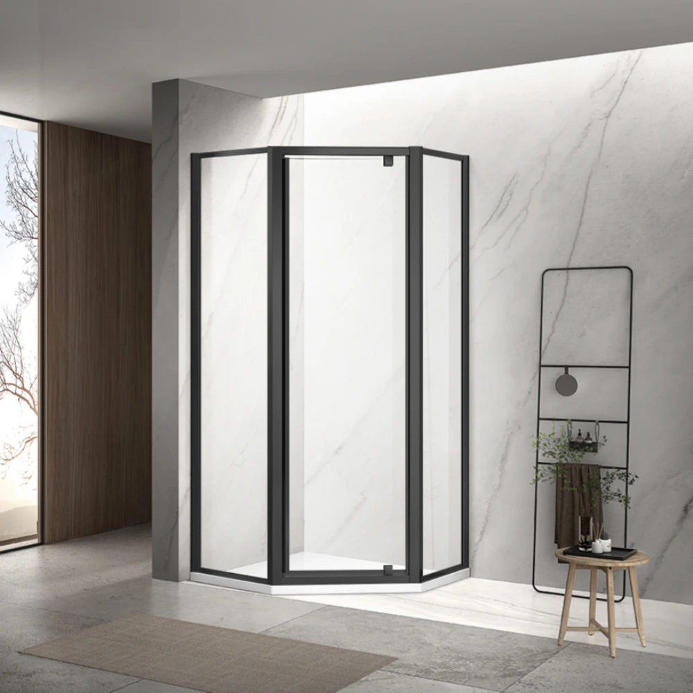MATTE BLACK Semi-Frameless Diamond Pivot Shower Online | KNB ...