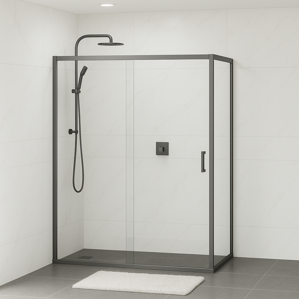 GUNMETAL GREY Semi-Frameless Sliding Door Shower (L SHAPE) Online | KNB ...