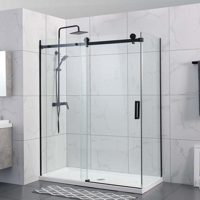 MATTE BLACK Frameless Sliding Shower (L SHAPE) Online | KNB Specialists ...
